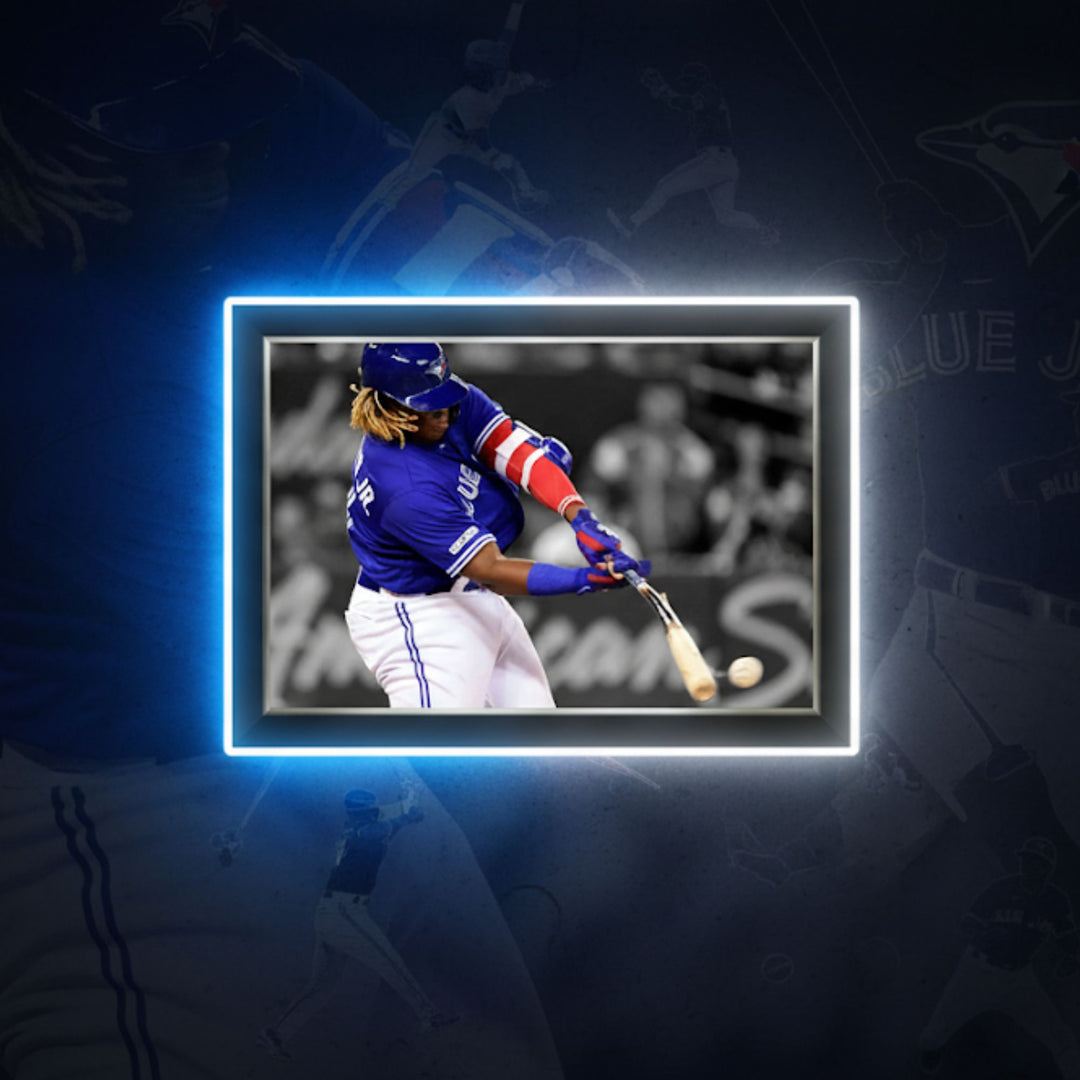 Vladimir Guerrero Jr. Framed CanvasBat Breaking Hit – Autograph Authentic