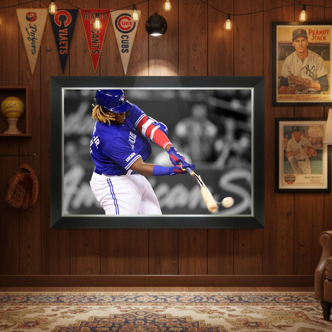 Vladimir Guerrero Jr. Framed CanvasBat Breaking Hit – Autograph Authentic